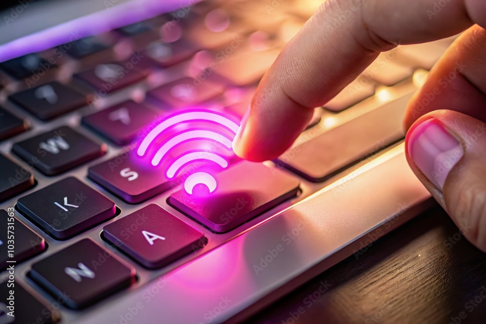 Glowing WiFi Button on Modern Keyboard - Aerial Photography of ...