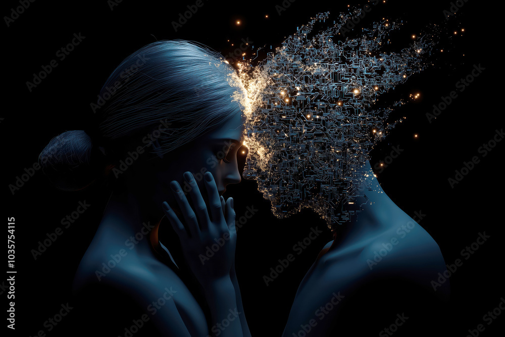 Human Embrace with Digital Transformation in a Futuristic Setting Stock ...