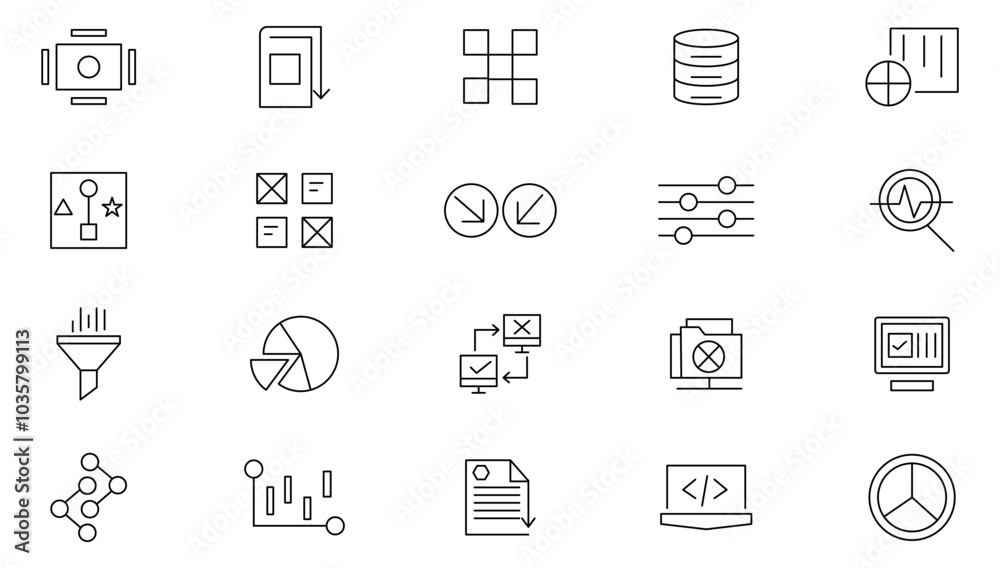 Data Analysis line icon set. Data processing, pictograms, marketing ...