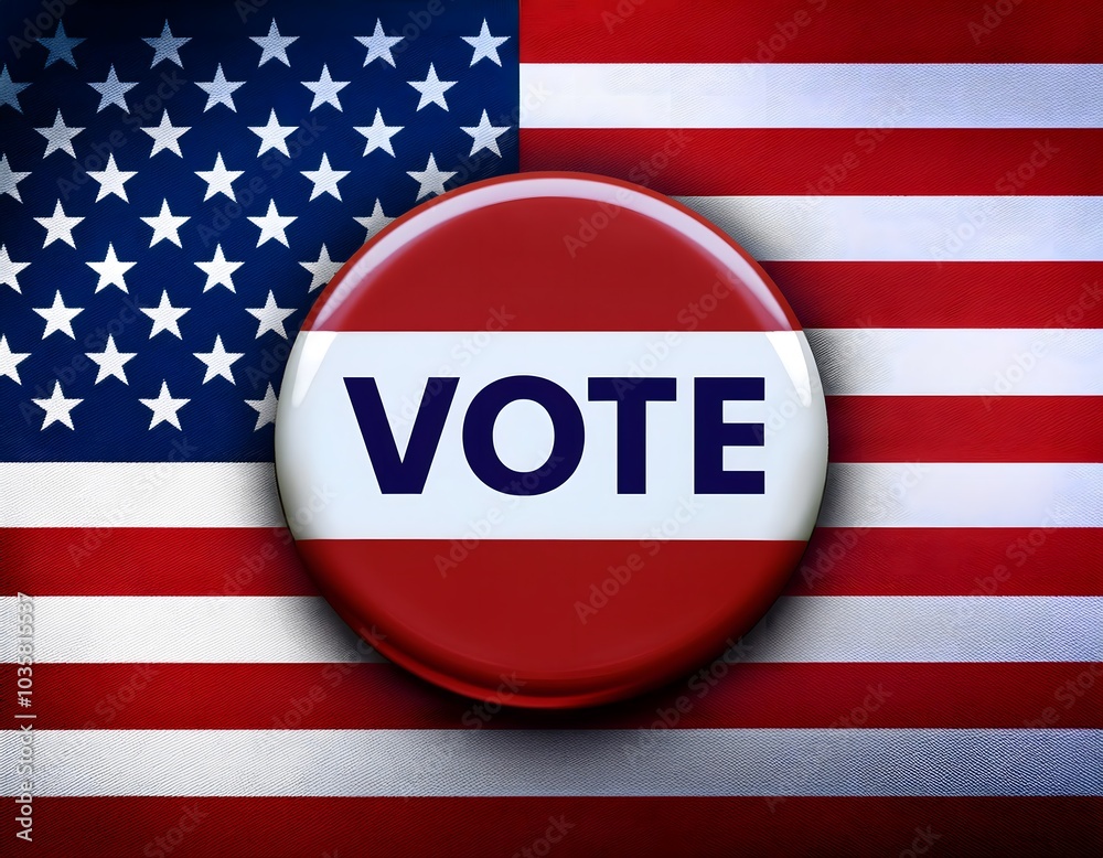 Vote election badge button with text VOTE for 2024 background, lying at ...