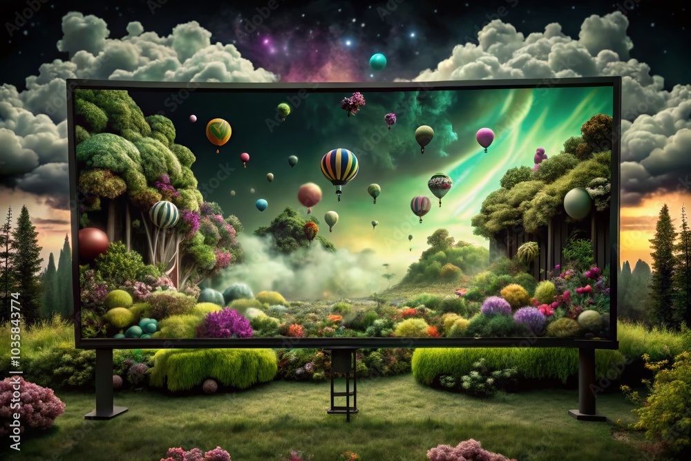 Surreal Game Over Scene on Jumbotron LED Screen in a Dreamlike Setting ...