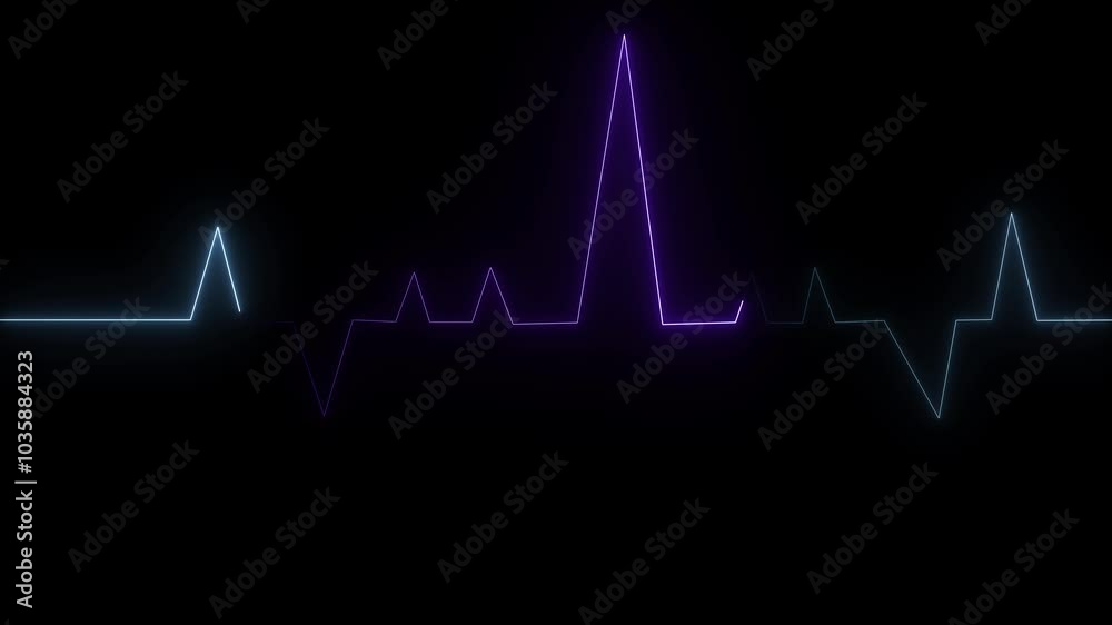 Neon heartbeat with grid isolated background. 4k seamless loop ...