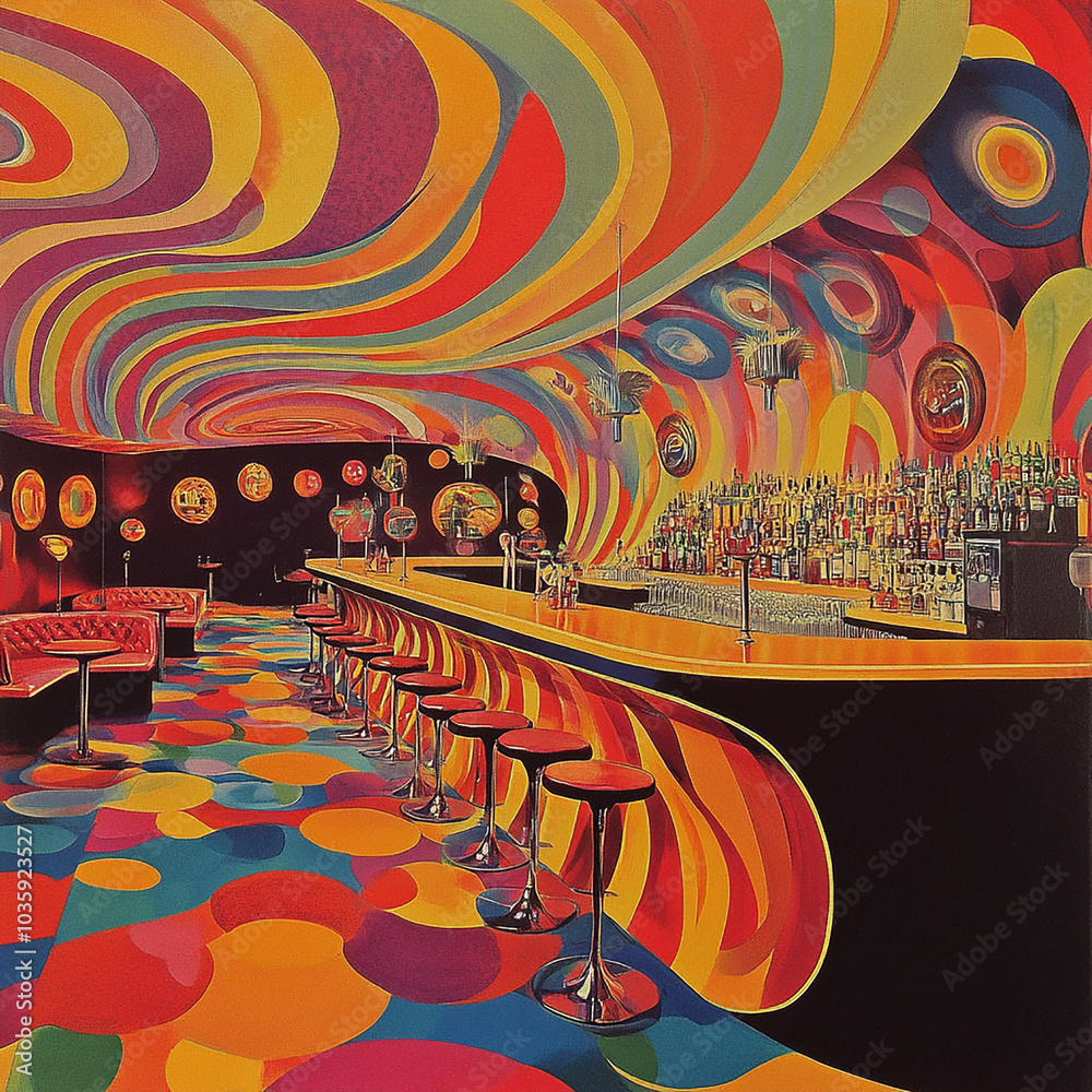 a groovy 1960's London bar, night club, from the movie Austin Powers ...