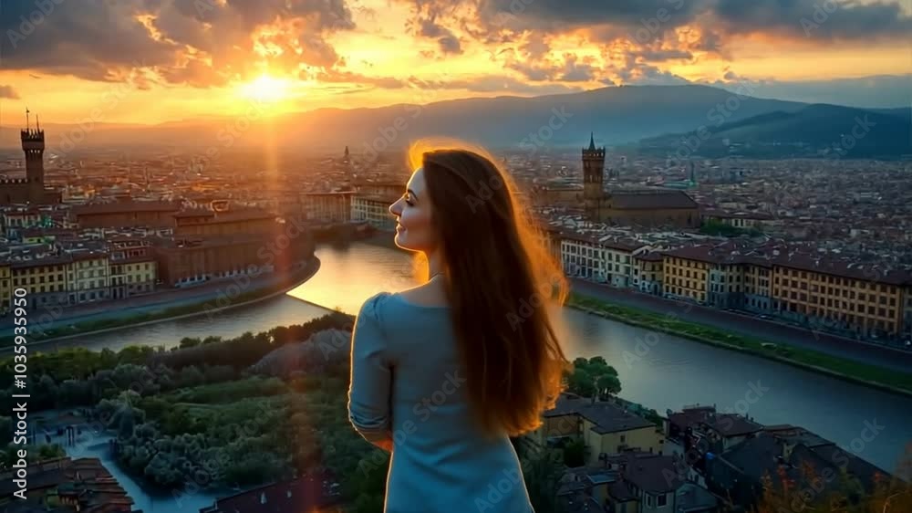 woman in the city of Florence birthplace of the Renaissance at cloud ...