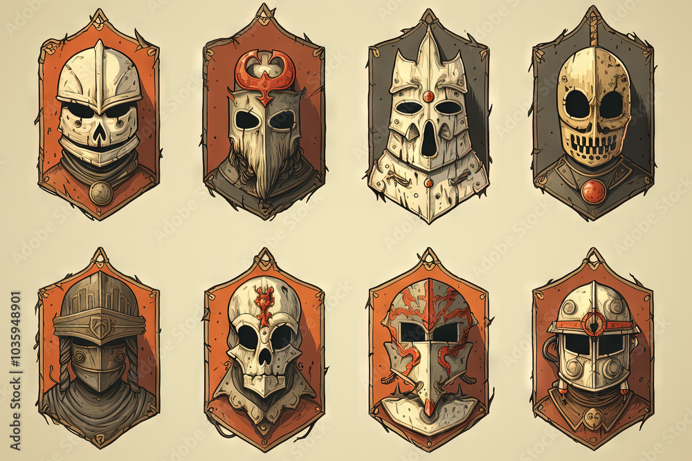 Mystic knight portraits set in metal armor. Occult scary knights in ...