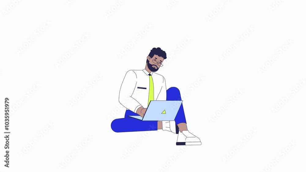 African american male employee typing laptop working relaxed 2D ...