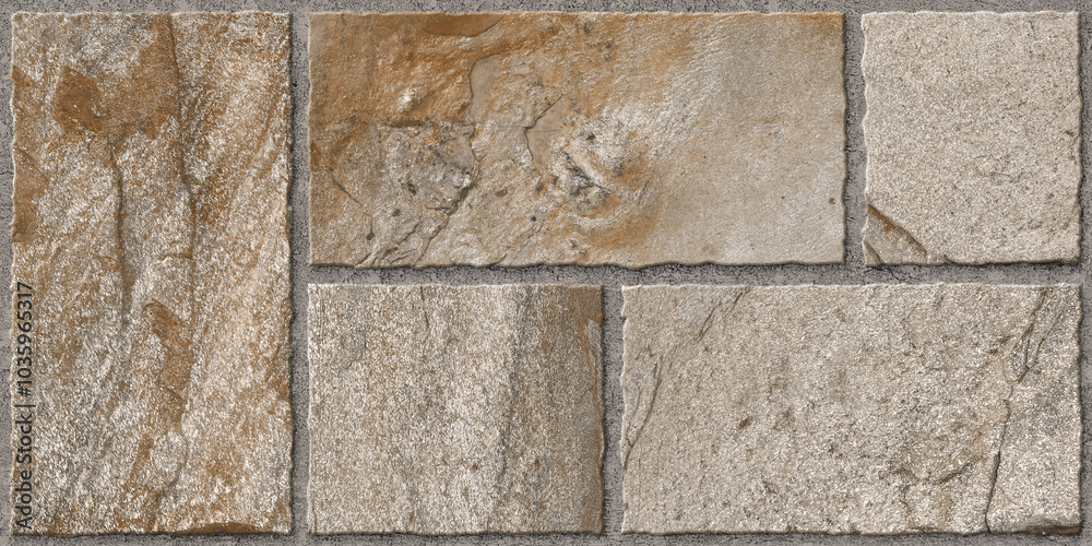 Foto de block wall, grouted brown rock stones, interior exterior tile ...