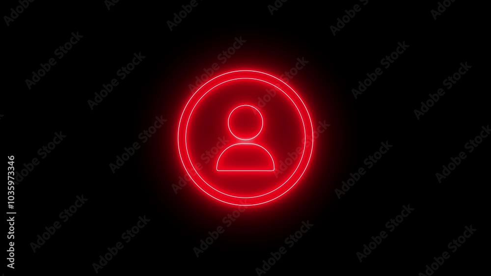 Glowing neon person sign, outline round avatar pictogram. neon icon of ...
