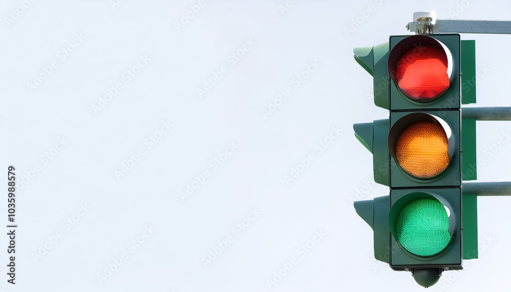 Traffic light on side position provides copy space for text. background ...