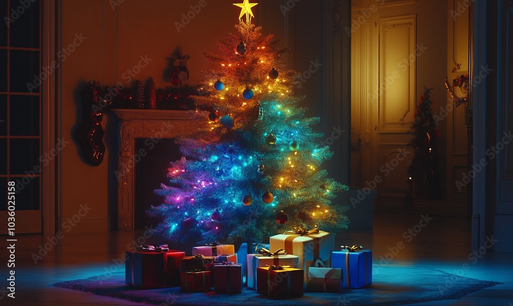 Heatmap of a Christmas tree with presents underneath, warm colors ...