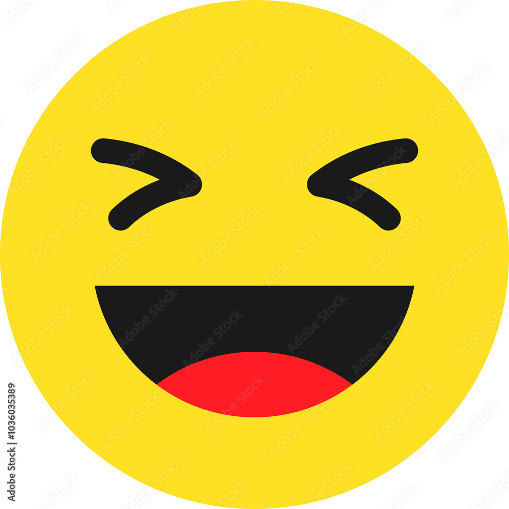Smiley face emoji with closed eyes and wide open mouth showing a red ...