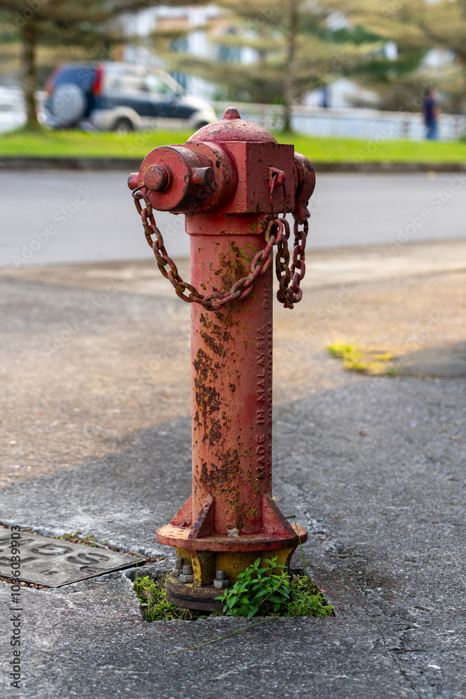 Fire hydrant in Kuching, Sarawak, Malaysia (Malaysian Borneo) labelled ...