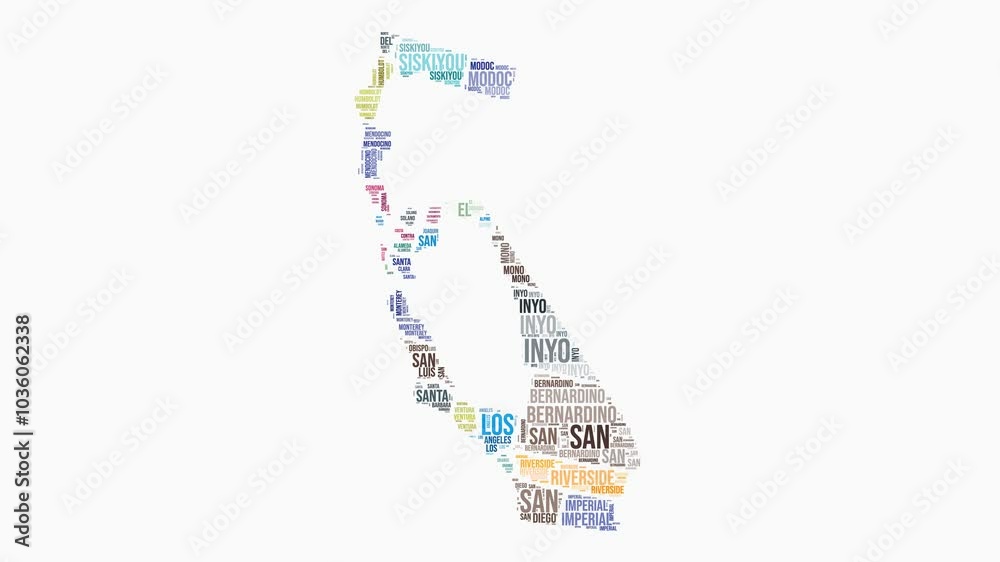 California counties word cloud animation. State logo animated video ...
