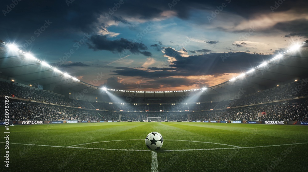 Night Football Stadium: A dramatic, atmospheric image of a soccer ball ...