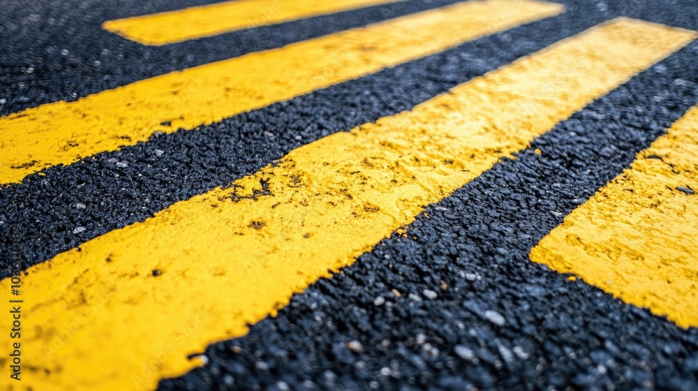Yellow and black speed bumps on the asphalt creating obstacles for ...