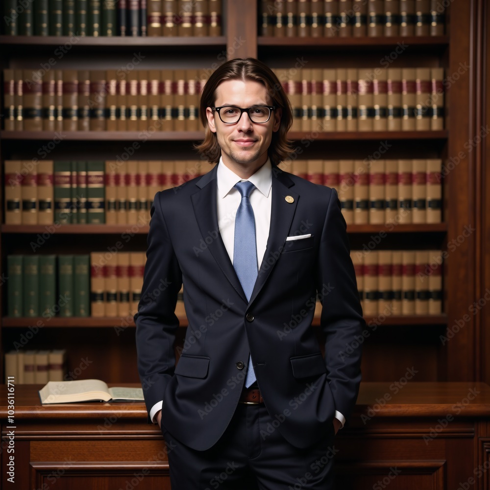 A professional photoshoot depicts an attractive attorney surrounded by ...