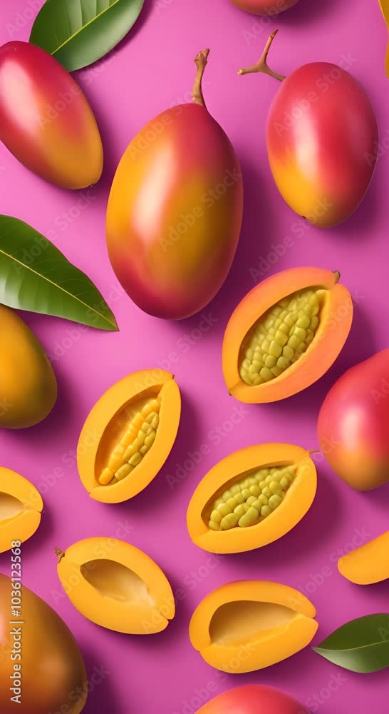 Vivid and enticing background with a top view of real mangoes capturing ...