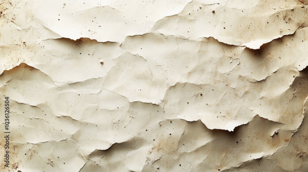 A surface showcases crumpled, aged paper with an uneven texture and ...