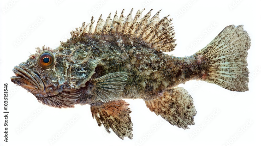stonefish is depicted clearly against a white background showcasing its ...