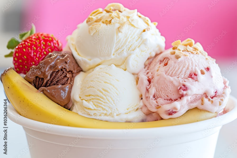 A Classic Banana Split With Scoops of Vanilla, Chocolate, and ...