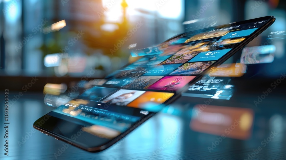 Mobile experience: smartphone featuring multimedia programs, delivering ...