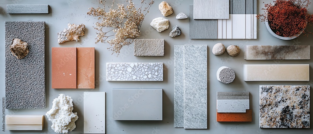 Stylish mood board for architects, featuring selected materials and ...