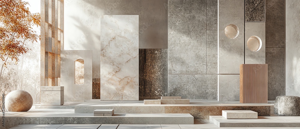 Stylish mood board for architects, featuring selected materials and ...