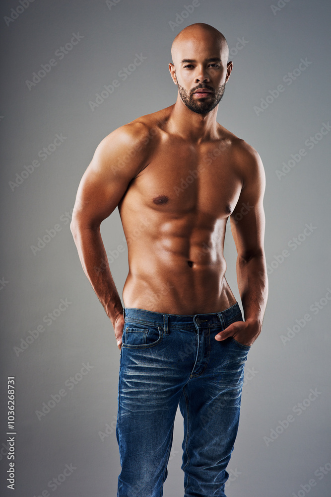 Healthy, man and portrait with abs in studio for bodybuilding, fitness ...