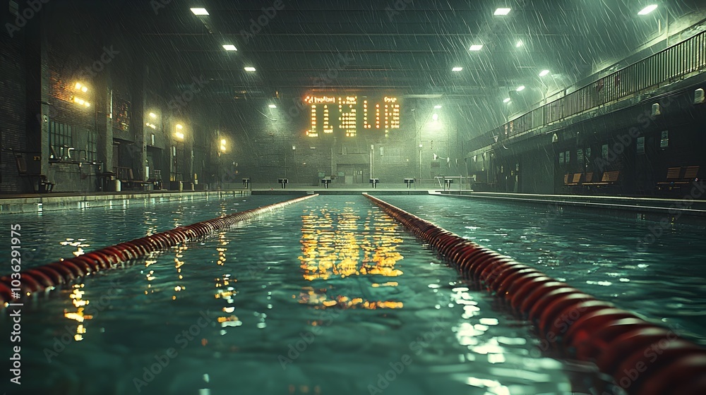 Holographic swimming pool with futuristic data and analytics display ...