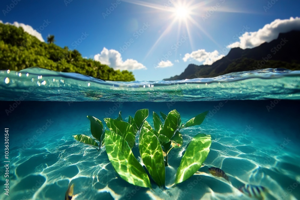 Nature, depicted in a freshwater lake ecosystem, with fish, plants, and ...