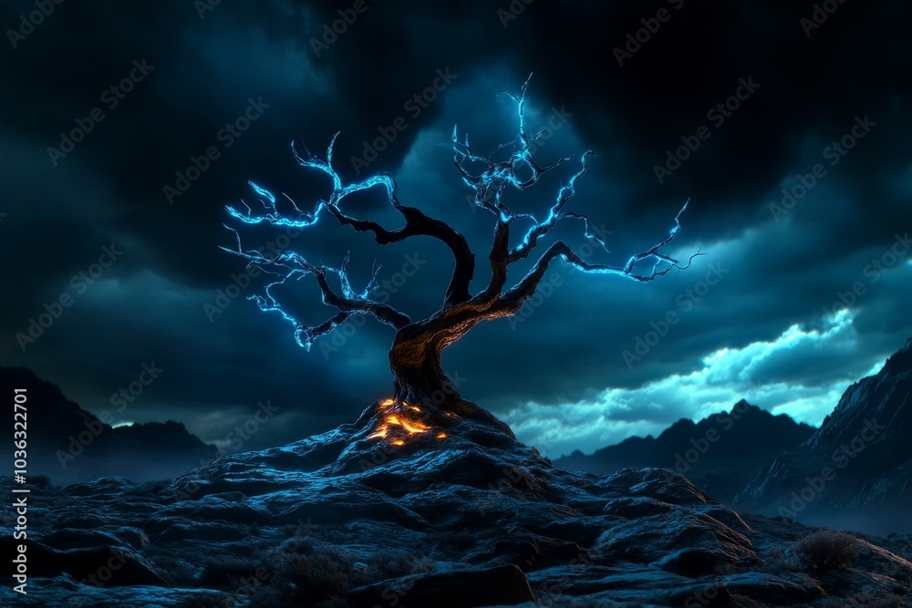 Nature, shown in a gothic-style mountain environment where stormy skies ...