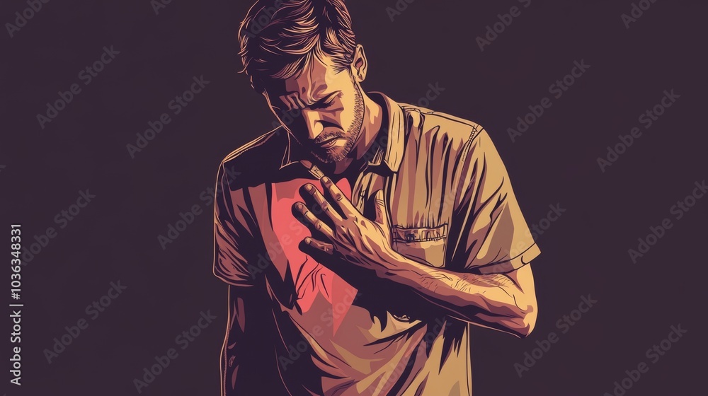 2408 70.A vector of a man standing still, his hand pressed tightly ...