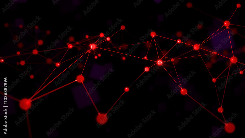 Network of glowing red nodes and lines forming geometric shapes, dark ...