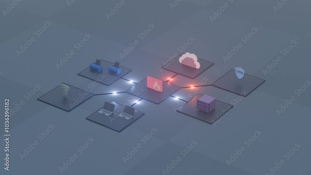 3d rendering, securing lan network with firewall, separated network ...
