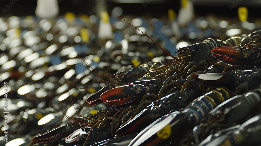 Market Fresh: A high-resolution image of a pile of live lobsters at a ...