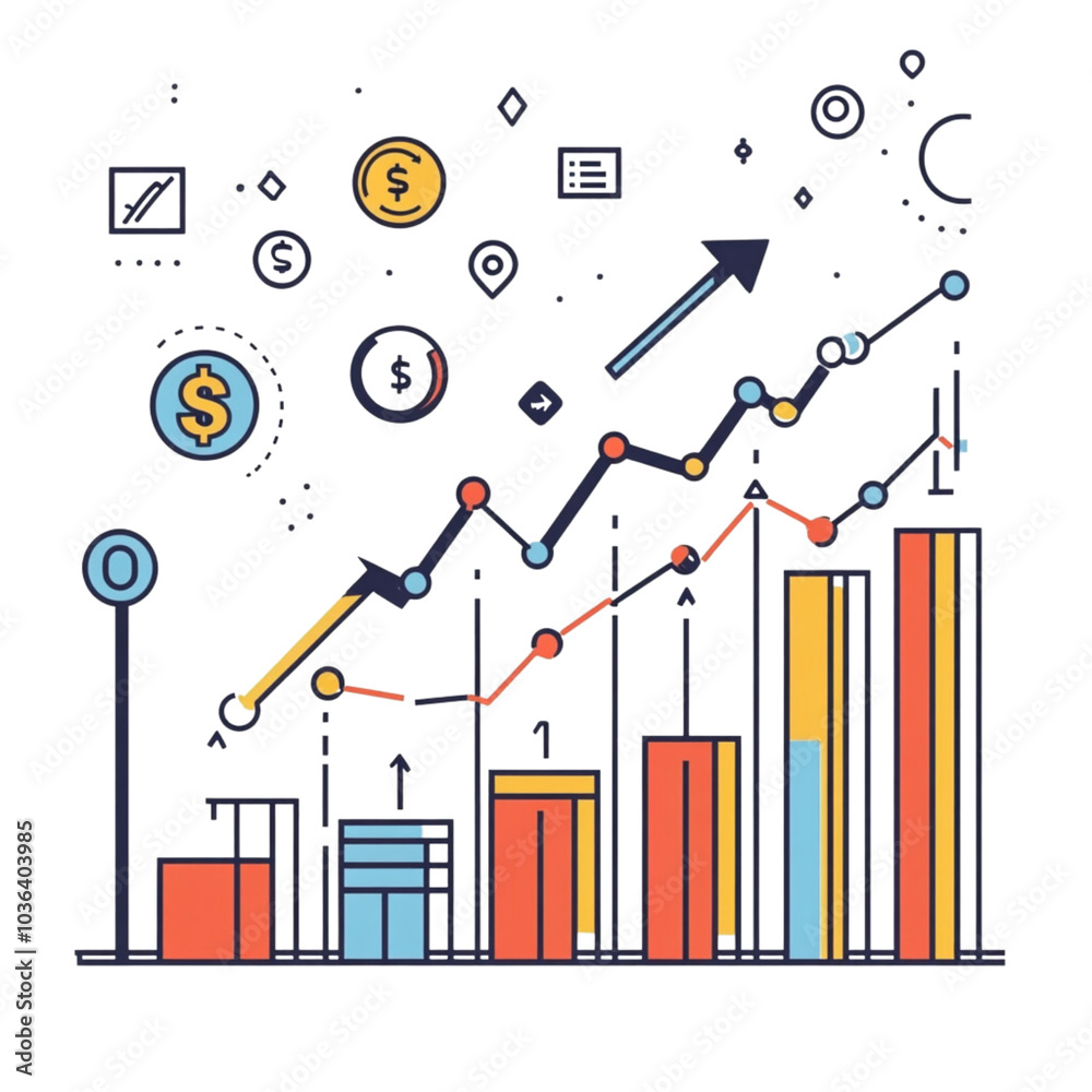 Growth Chart with Financial Symbols and Data Visualization Stock ...
