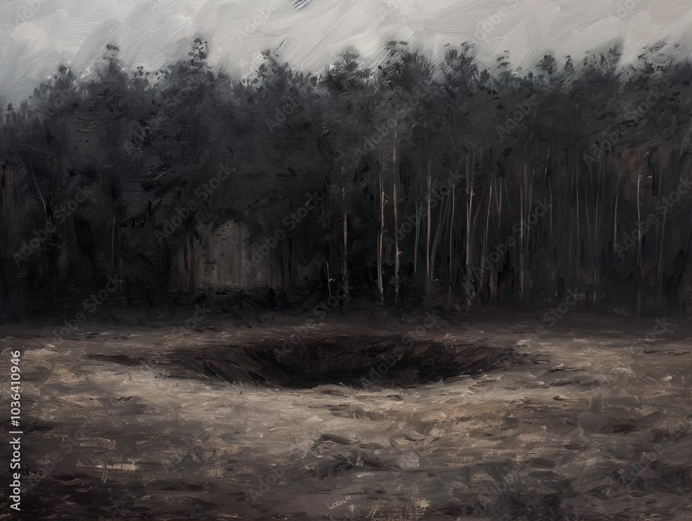 Dark Forest Landscape with a Mysterious Hole in the Ground Stock ...