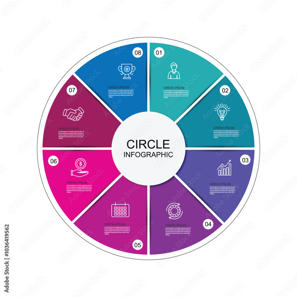 Infographic circle. Process chart. Vector diagram with 8 options. Can ...