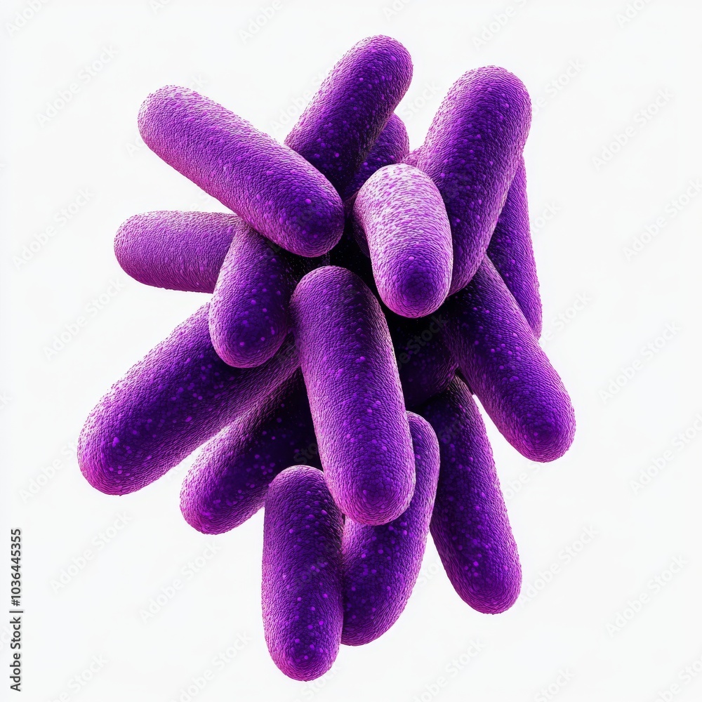 Microscopic View of Purple Rod-Shaped Bacteria, 3D Illustration ...