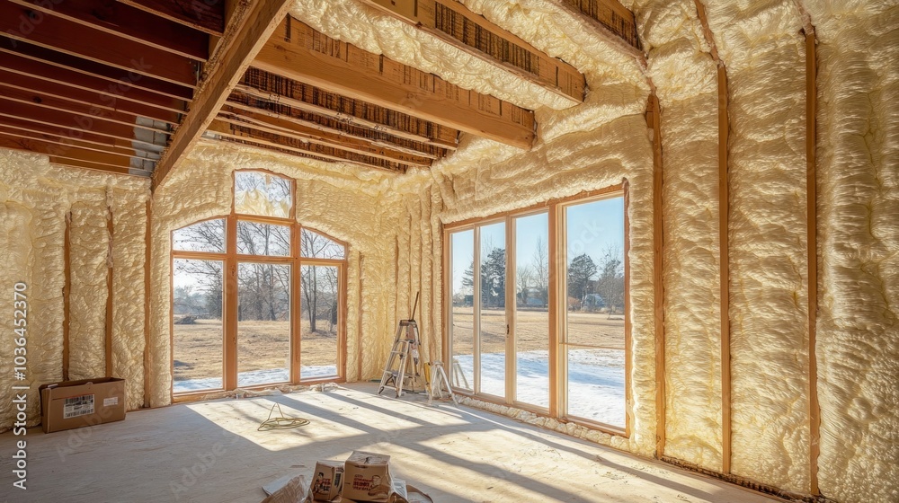 A beautifully finished home with layers of insulation being installed ...