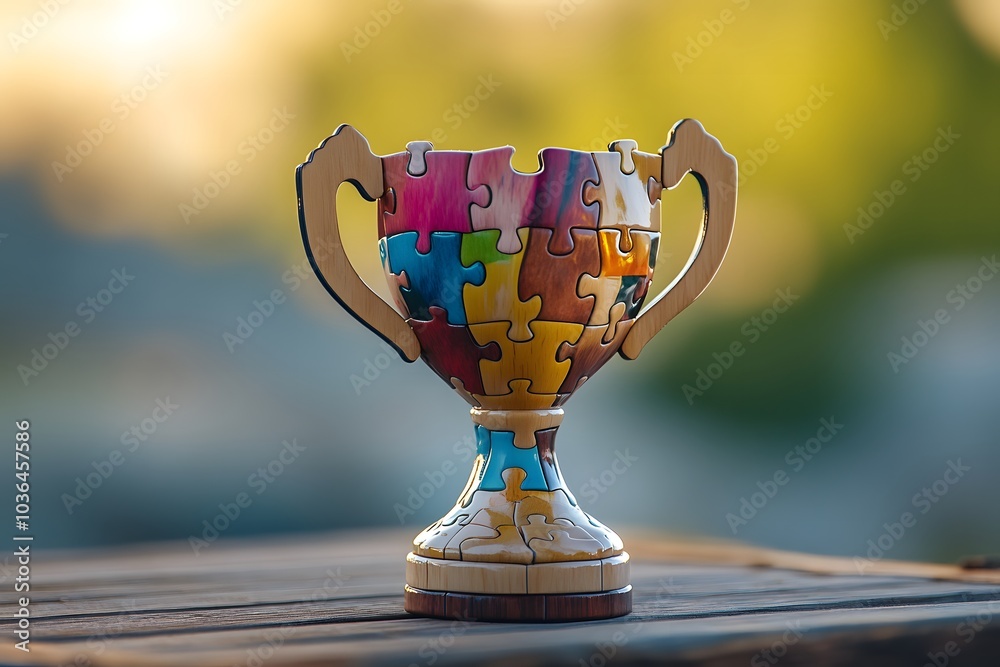 puzzle that, once assembled, forms the shape of a trophy. Each piece ...