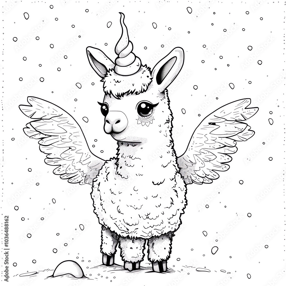 Coloring page for kids, a cute cartoon llama with wings and a unicorn ...