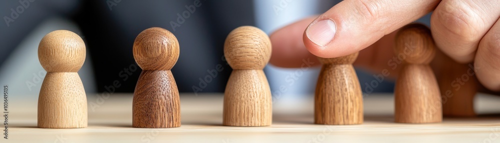 Description:** A hand points to a line of wooden figures, highlighting ...