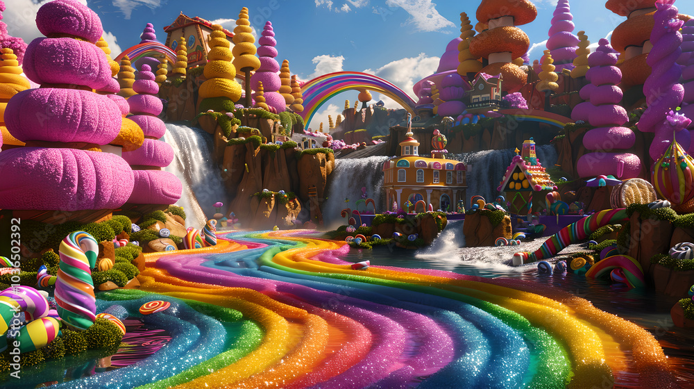 The 3D image of Candyland is created to look like a cartoon world with ...
