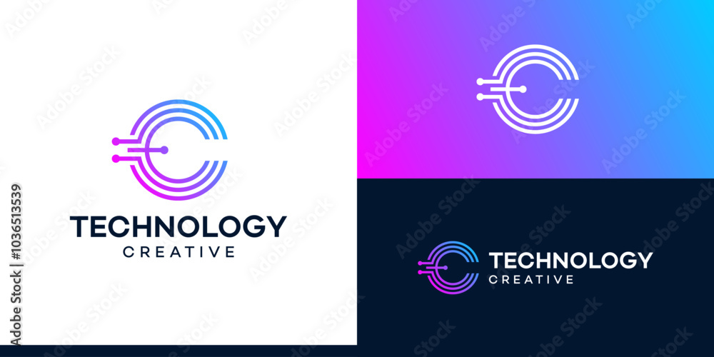 Letter C with technology models. Logo design initial C for symbol tech ...