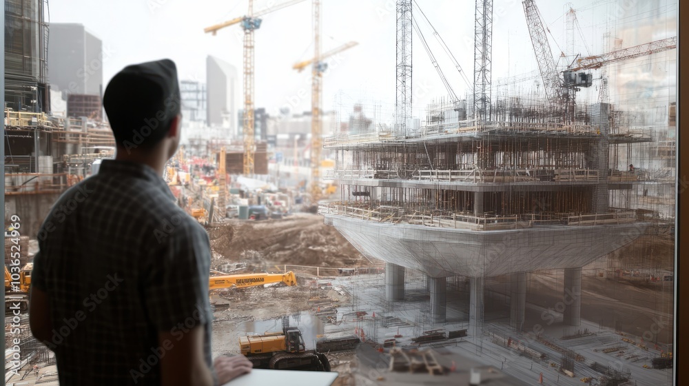 Civil Engineer discussing a model with an overlay of a construction ...
