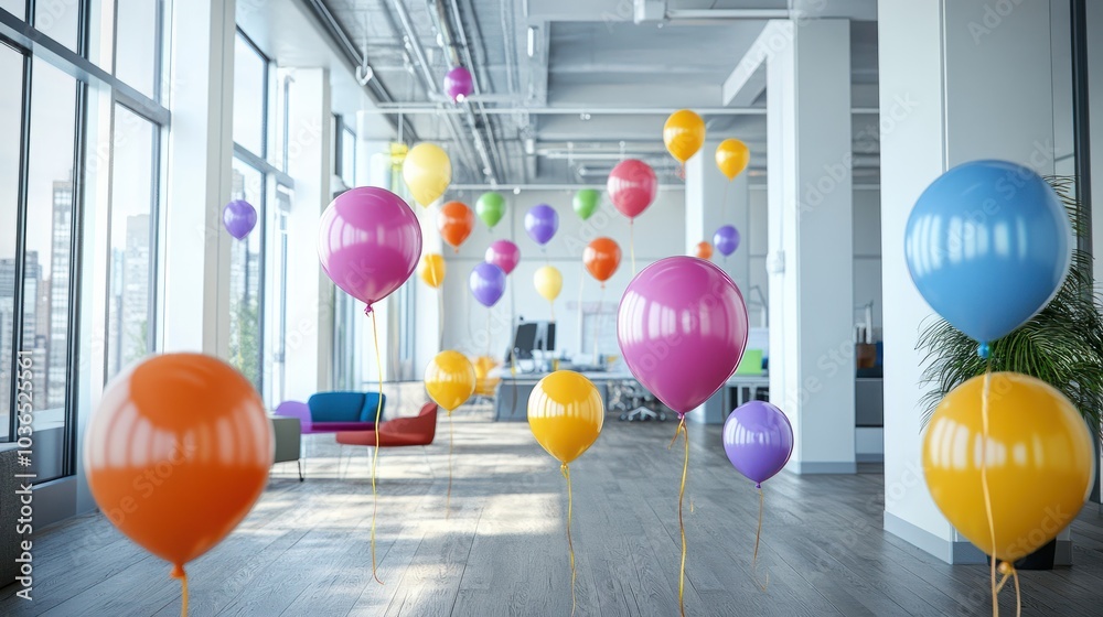 Colorful balloons and festive decorations for a work anniversary ...