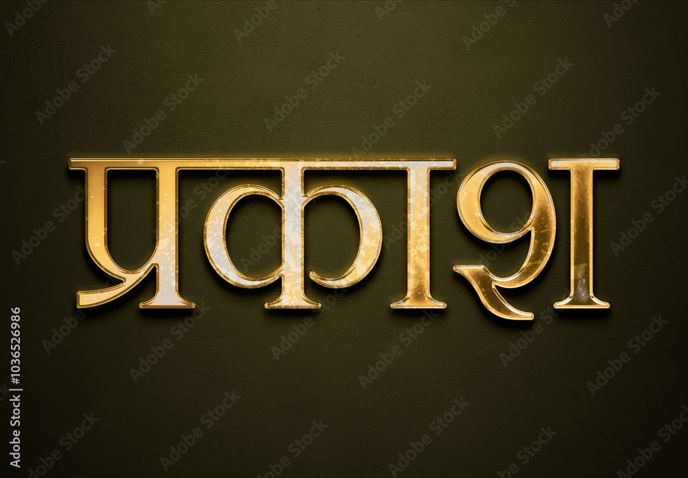 Old gold text effect of Hindi name Prakash with 3D glossy style Mockup ...