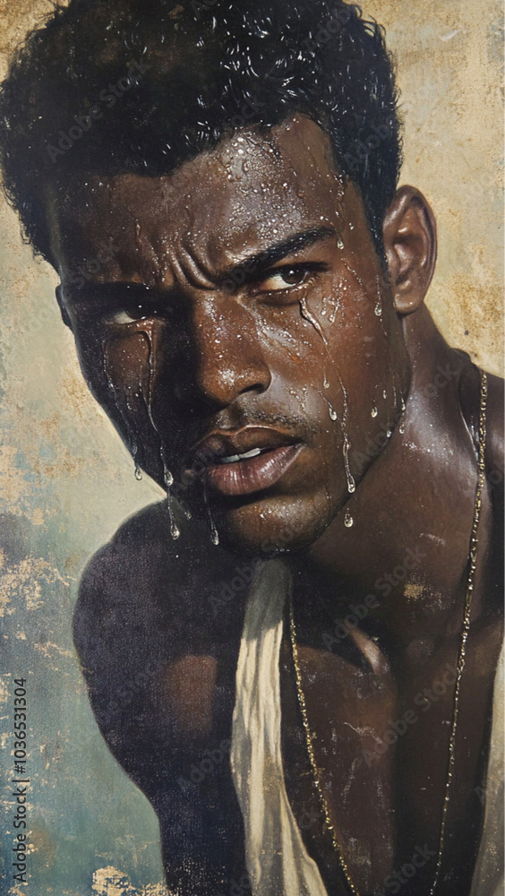 black handsome male crying cutely look, tears coming down, only see his ...