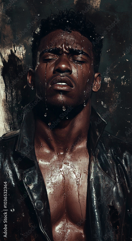 black handsome male crying cutely look, tears coming down, only see his ...